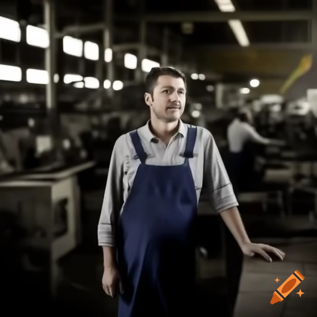 Man working in factory with coworkers on Craiyon