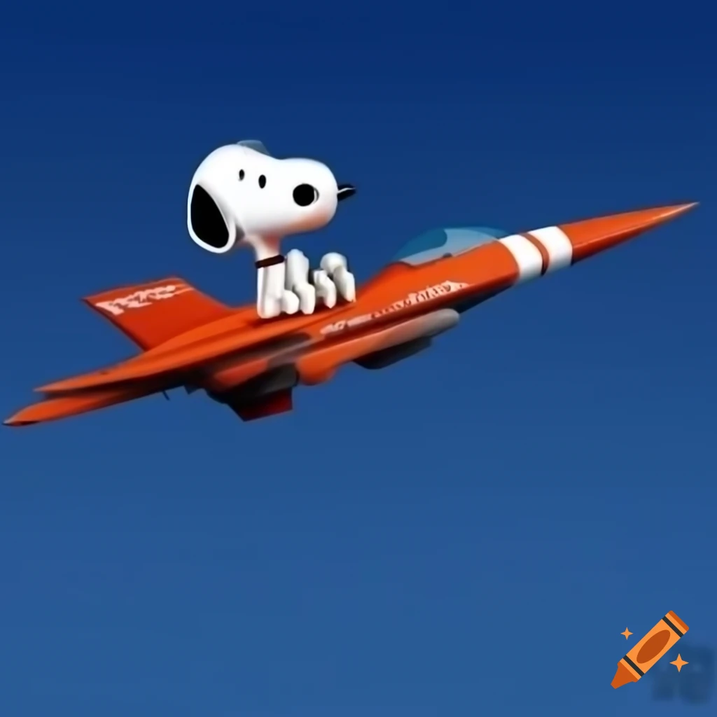 Snoopy piloting an X-wing from Star Wars on Craiyon