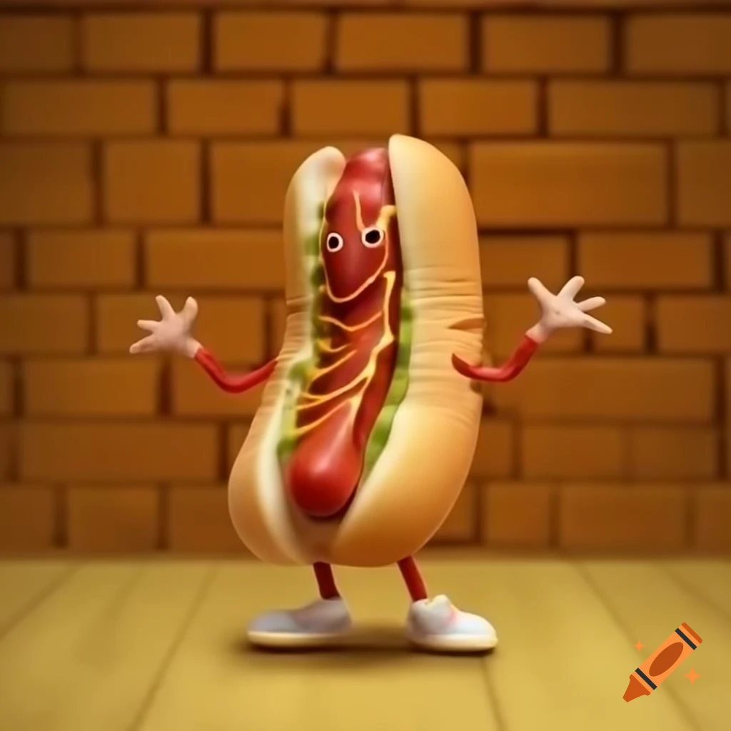 Hot dog character performing a playful gesture on Craiyon