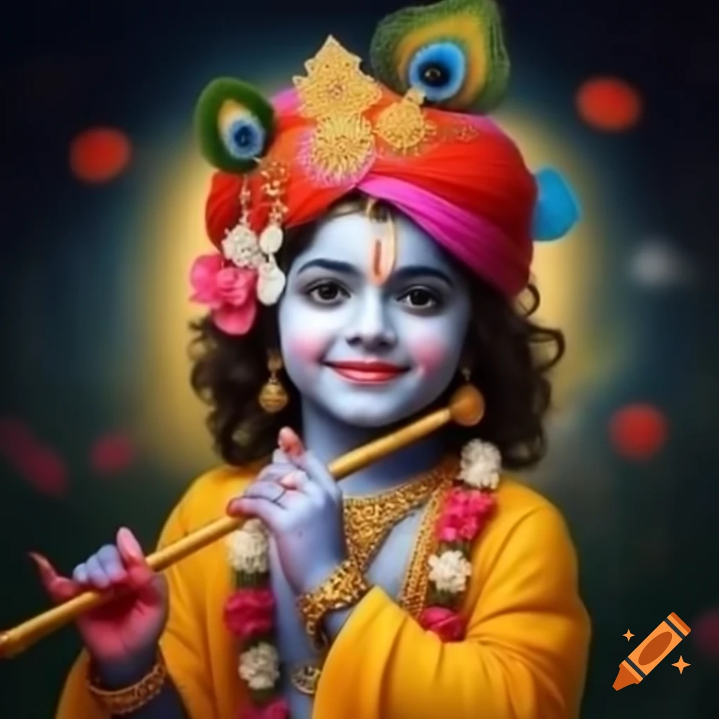 Lord krishna with dark bluish complexion and radiant smile evoking love ...