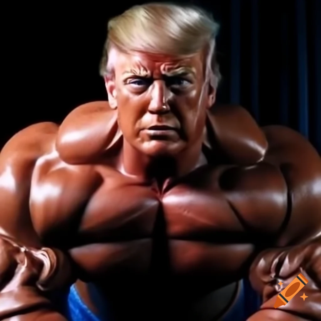 Portrait of muscular President Donald Trump with exaggerated features ...