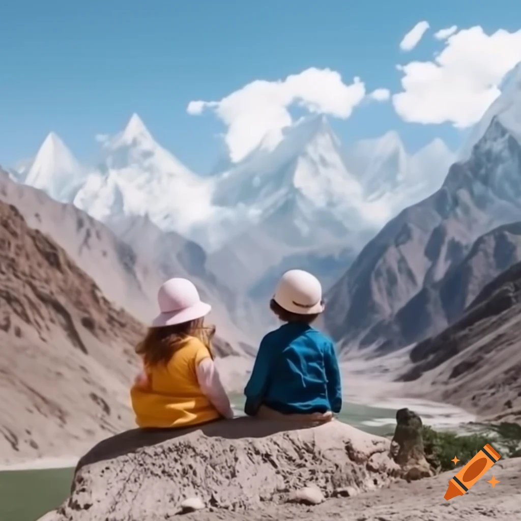 Couple admiring karakoram mountains from behind on Craiyon