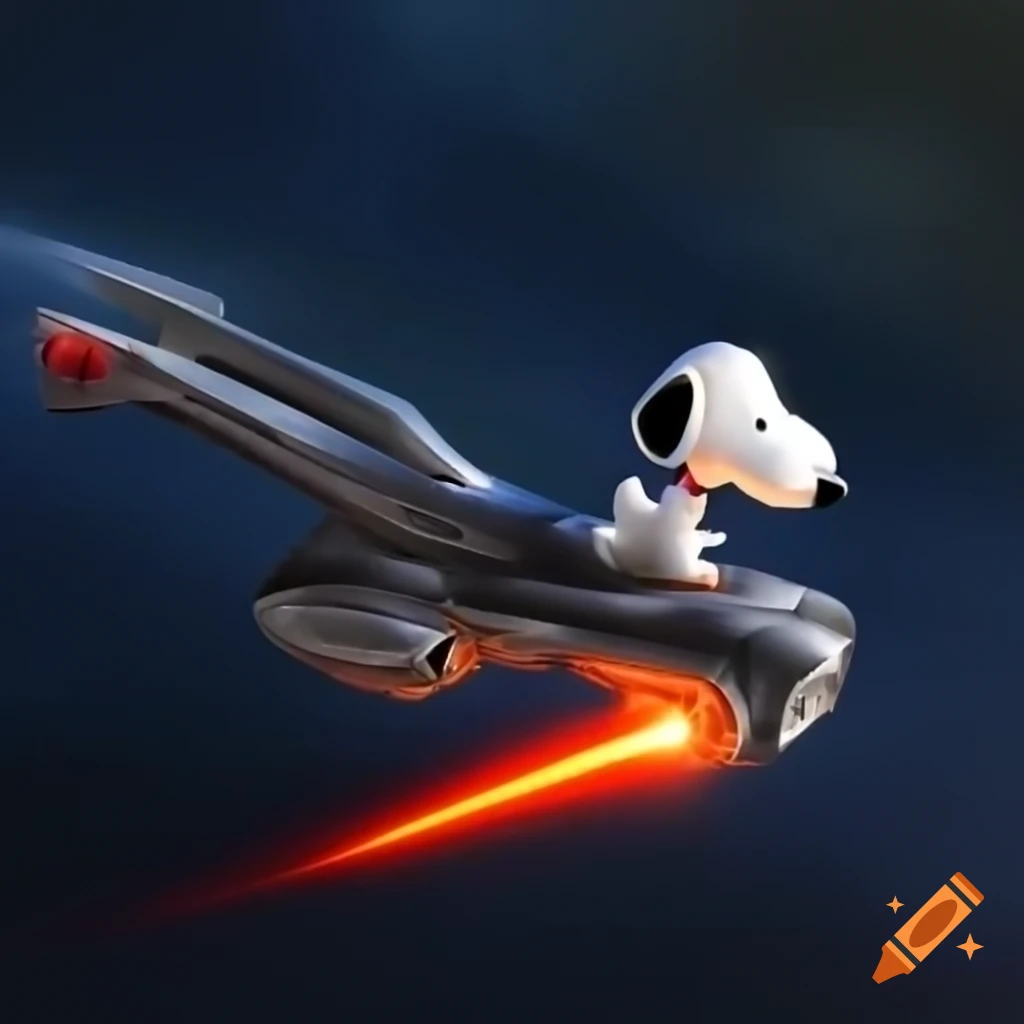 Snoopy flying an X-wing from Star Wars on Craiyon
