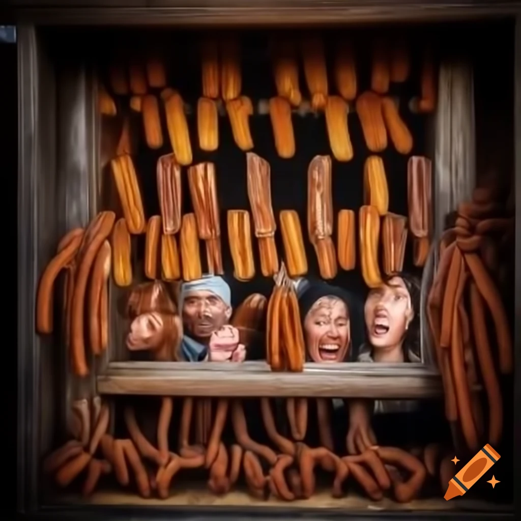 Wooden churros kiosk with fire and people in panic on Craiyon