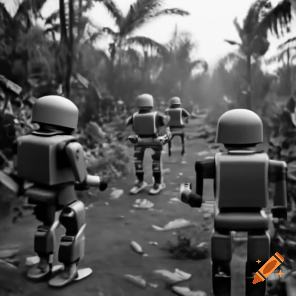 Robots in vietnam war jungle during 1960s on Craiyon
