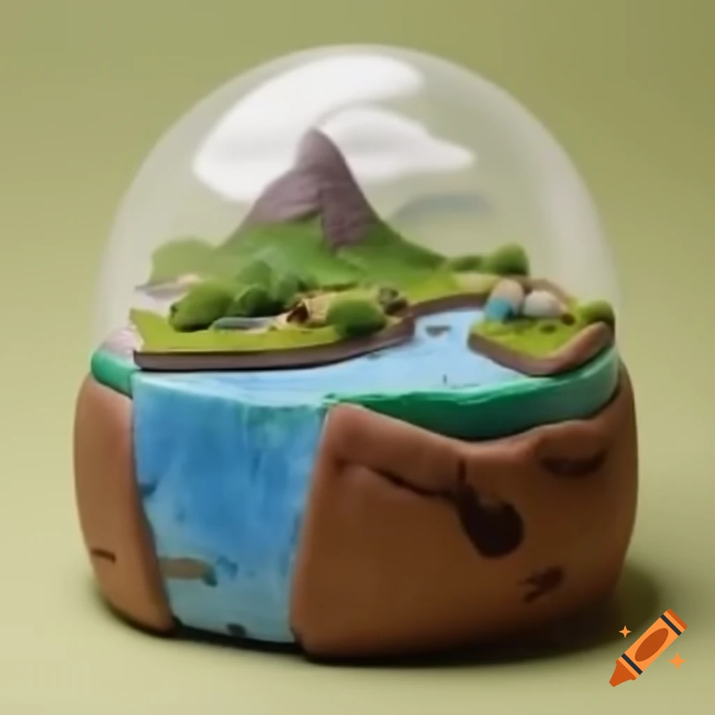Diorama in shoebox made of playdough featuring mountain, island, and ...