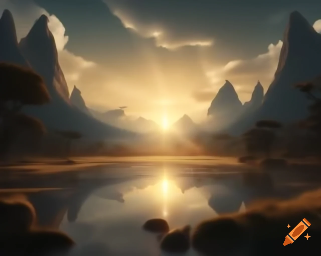 Breathtaking mountain range with rivers flowing down, ancient landscape ...