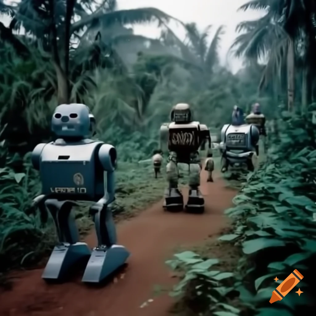 Robots in vietnam war jungle setting, 1960s style on Craiyon