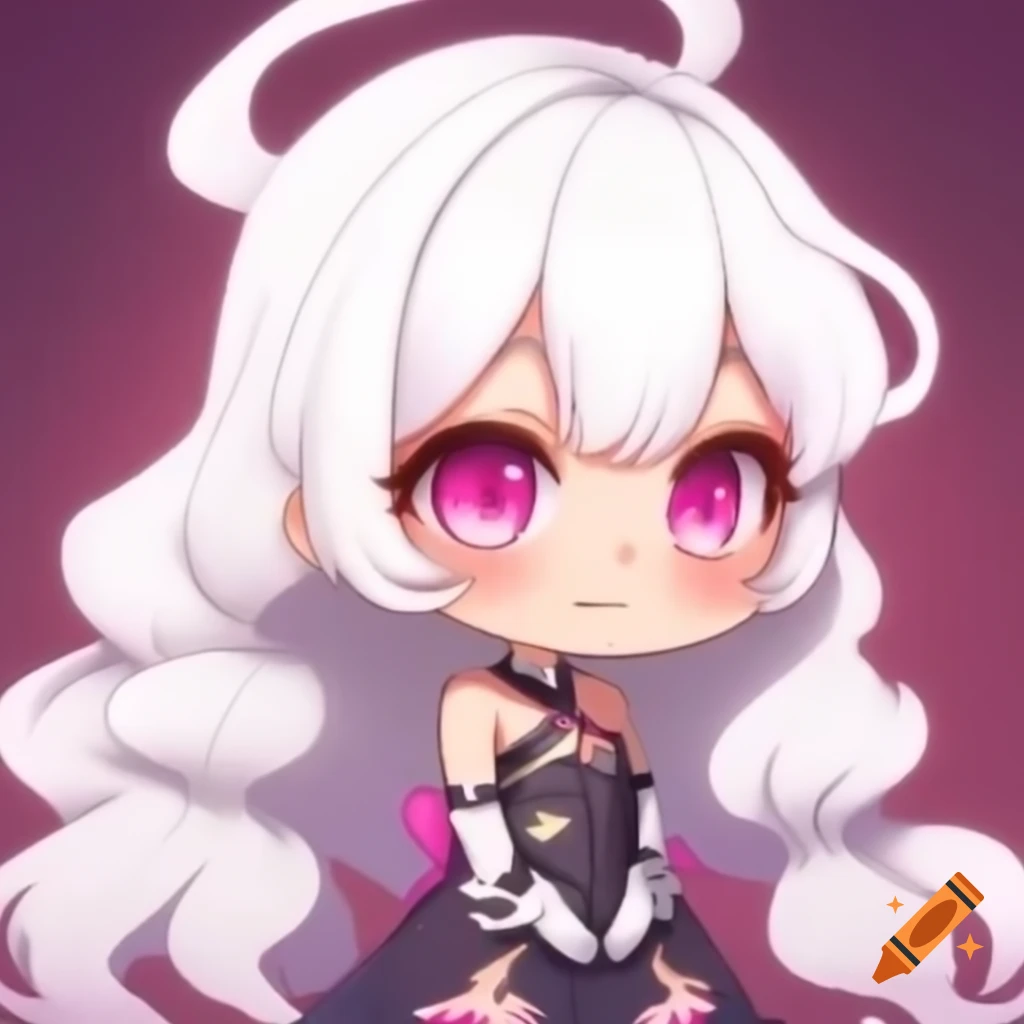 Cute Anime Chibi Girl With Yellow Eyes Yellow Hair And Purple Dress