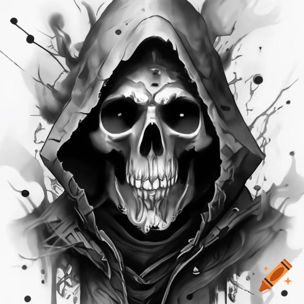 Evil undead wizard portrait illustration in pen and ink, stipple style ...