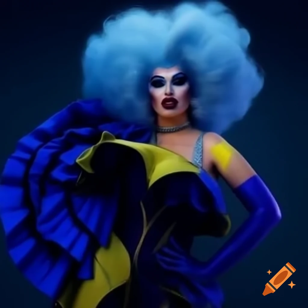 Dinosaur-inspired costume worn by drag queen tara dactyl with blue ...