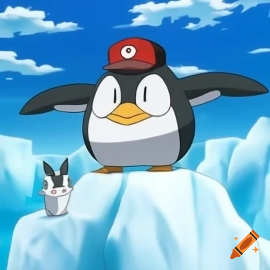 Pokemon-inspired penguin wearing a backwards black cap and la lakers ...