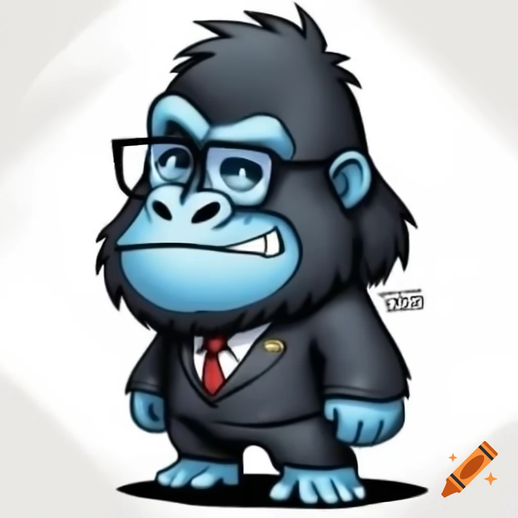 Chibi bot gorilla in a suit, comic style illustration on Craiyon
