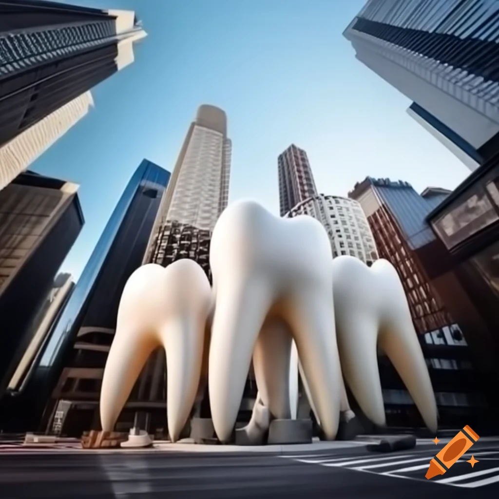 Gigantic tooth-shaped buildings in urban setting on Craiyon