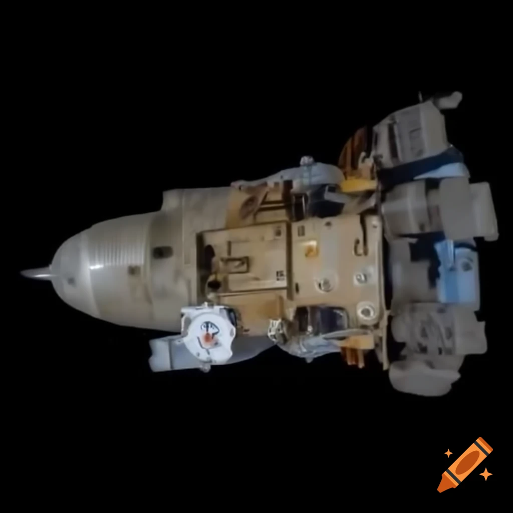 Photo realistic small battered spaceship designed for cargo transport ...