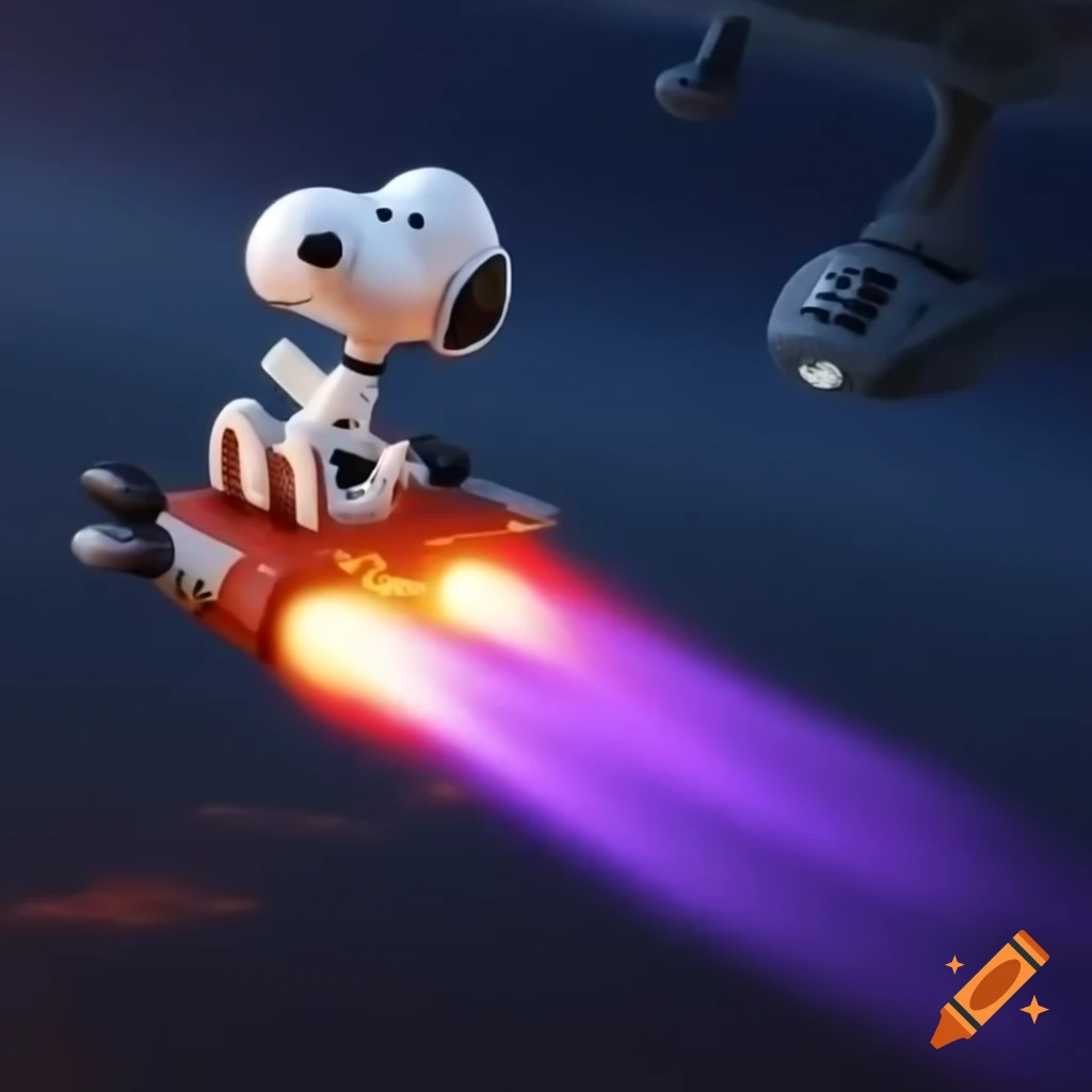 Snoopy flying x-wing starfighter from star wars on Craiyon