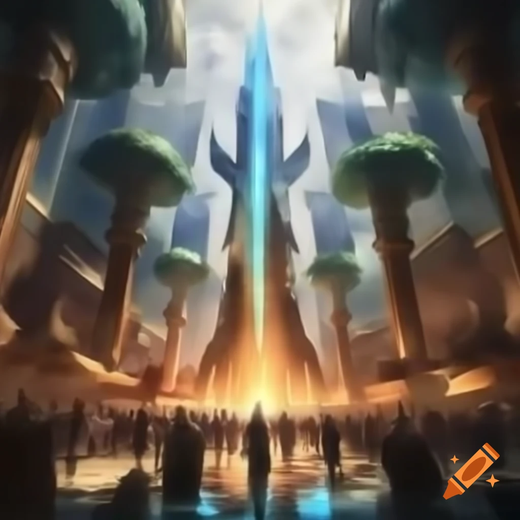 Watercolor painting of grand historical epic in imagined future ancient ...