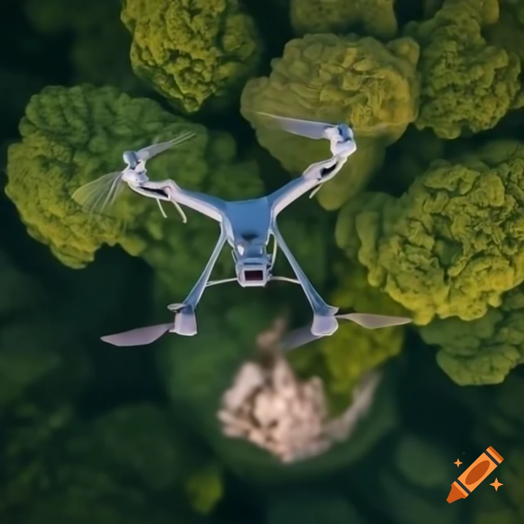 Drone hovering above tree capturing images in photo-realistic style on ...