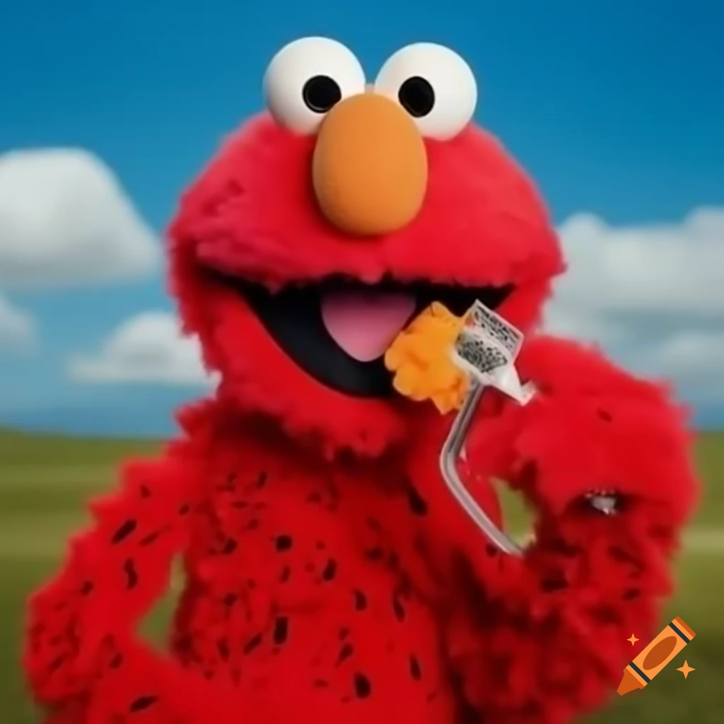 Elmo screaming against a colorful sunrise sky, digital art. on Craiyon