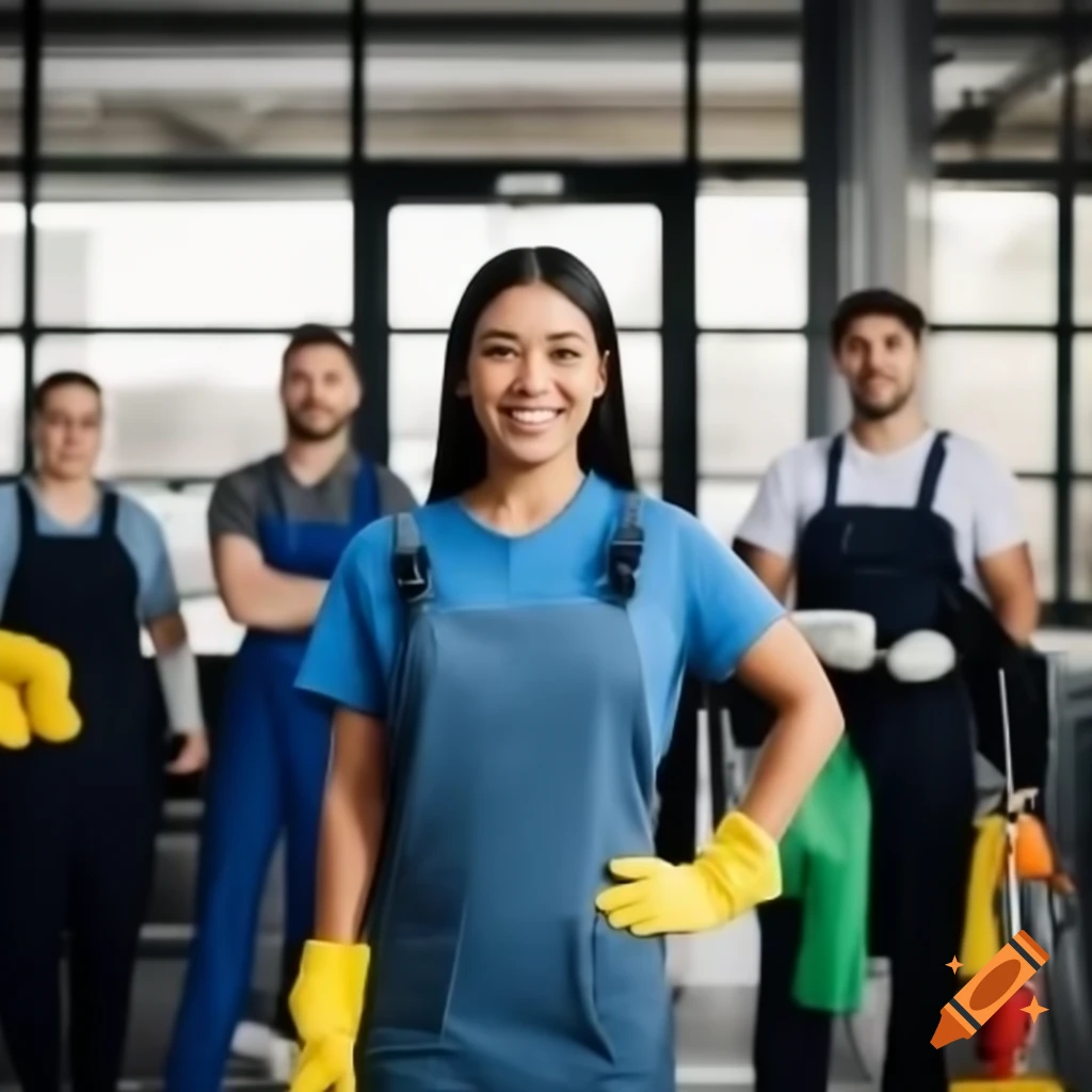 Coworkers from a cleaning company working together on Craiyon