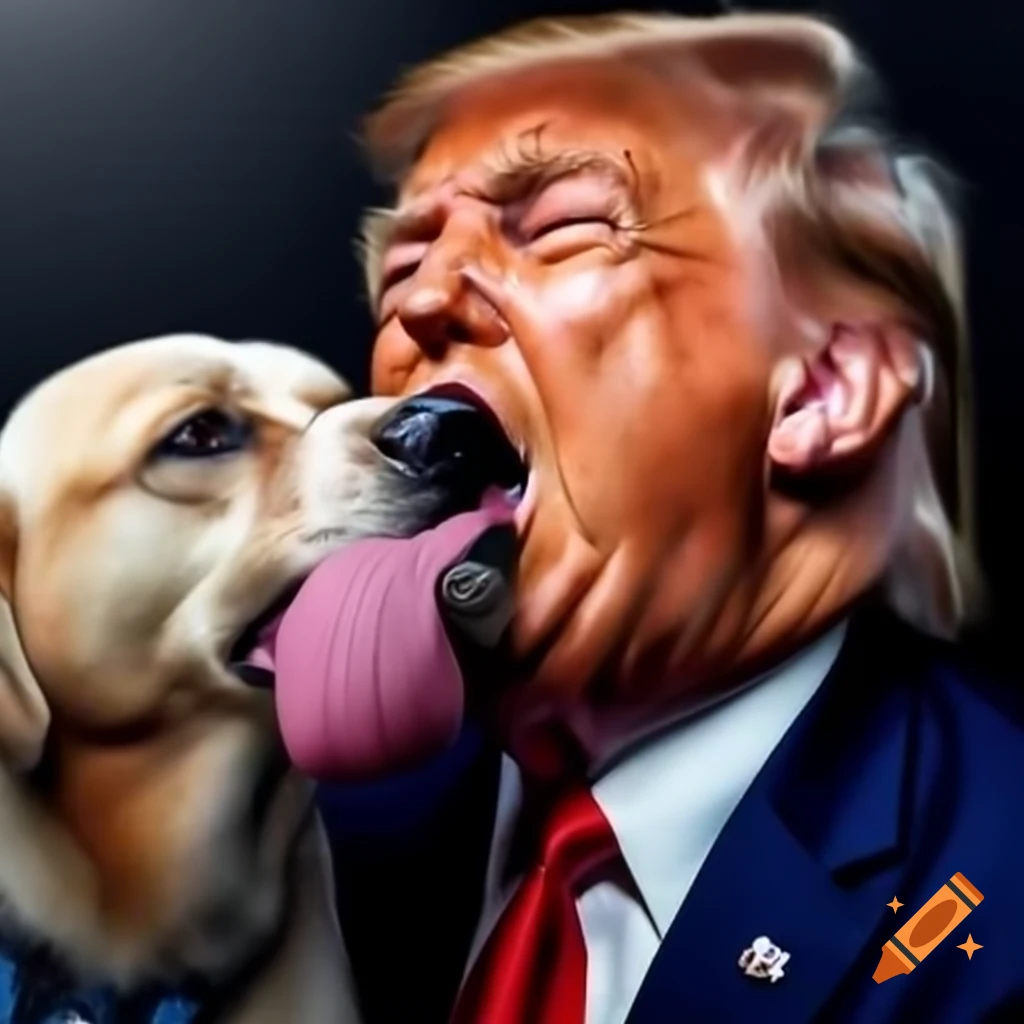 Colorful surreal depiction of Donald Trump and a dog on Craiyon