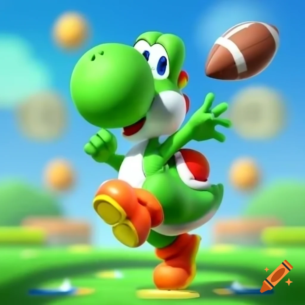 Yoshi character playing football on Craiyon