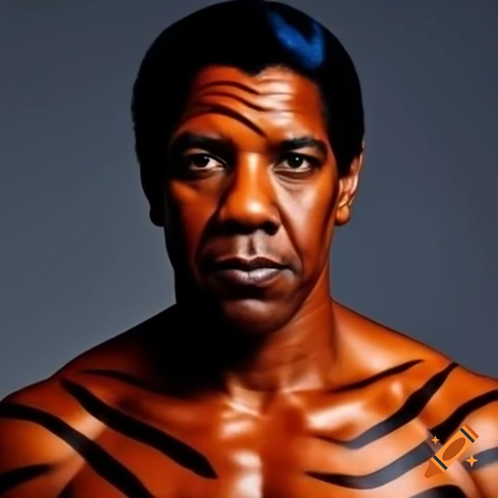 Muscular figure with tiger-style makeup featuring blue hair and orange ...