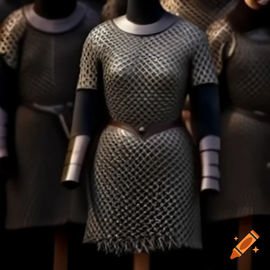 Chainmail dress displayed on armor stand on Craiyon