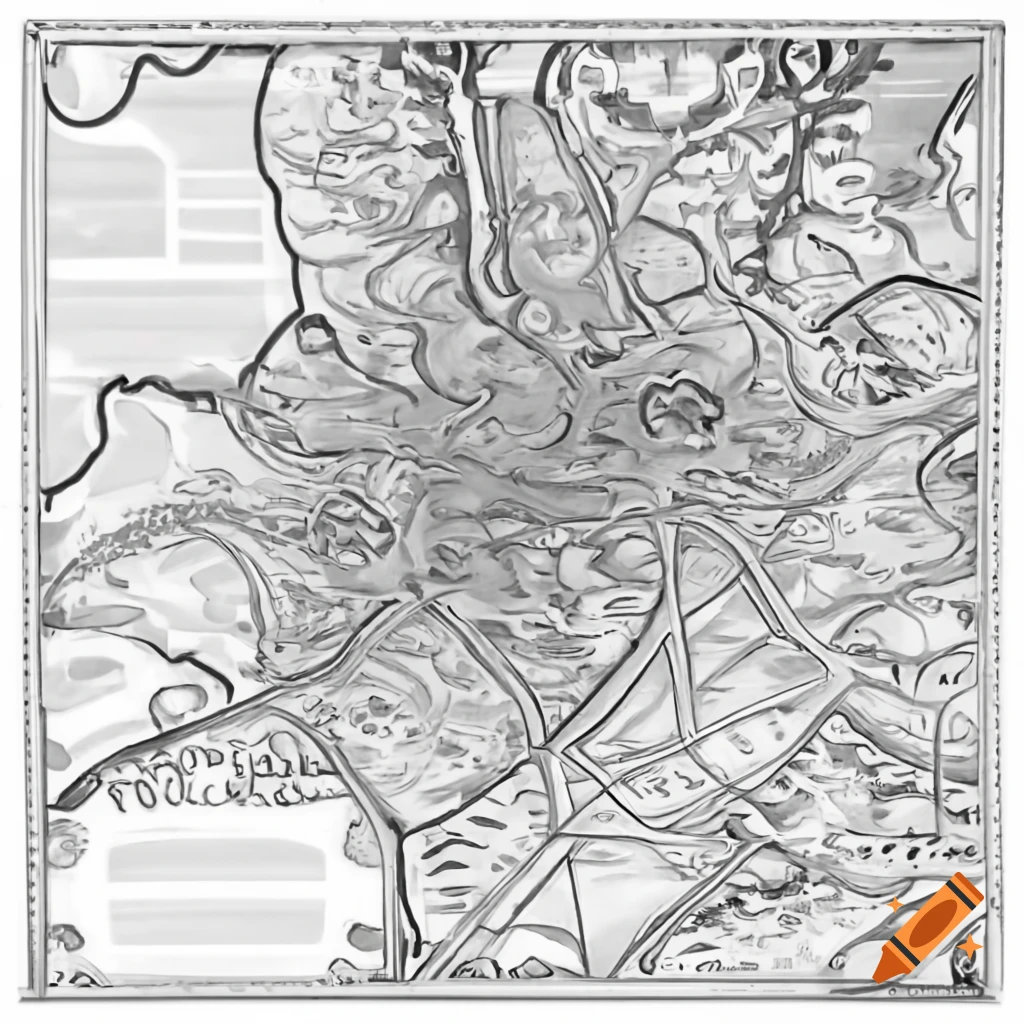Detailed black and white historical map showing hidden paths on Craiyon