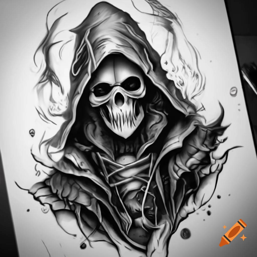 Evil undead wizard portrait illustration in pen and ink, stipple style ...