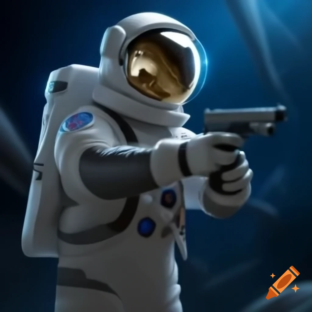 Astronaut shooting at aliens in space scene on Craiyon