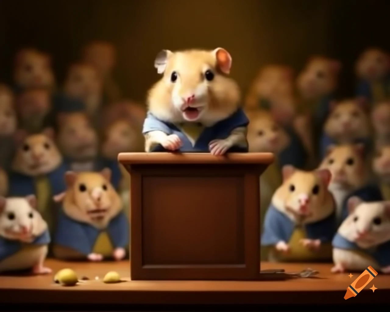 Fat cat yelling at a sad hamster on Craiyon