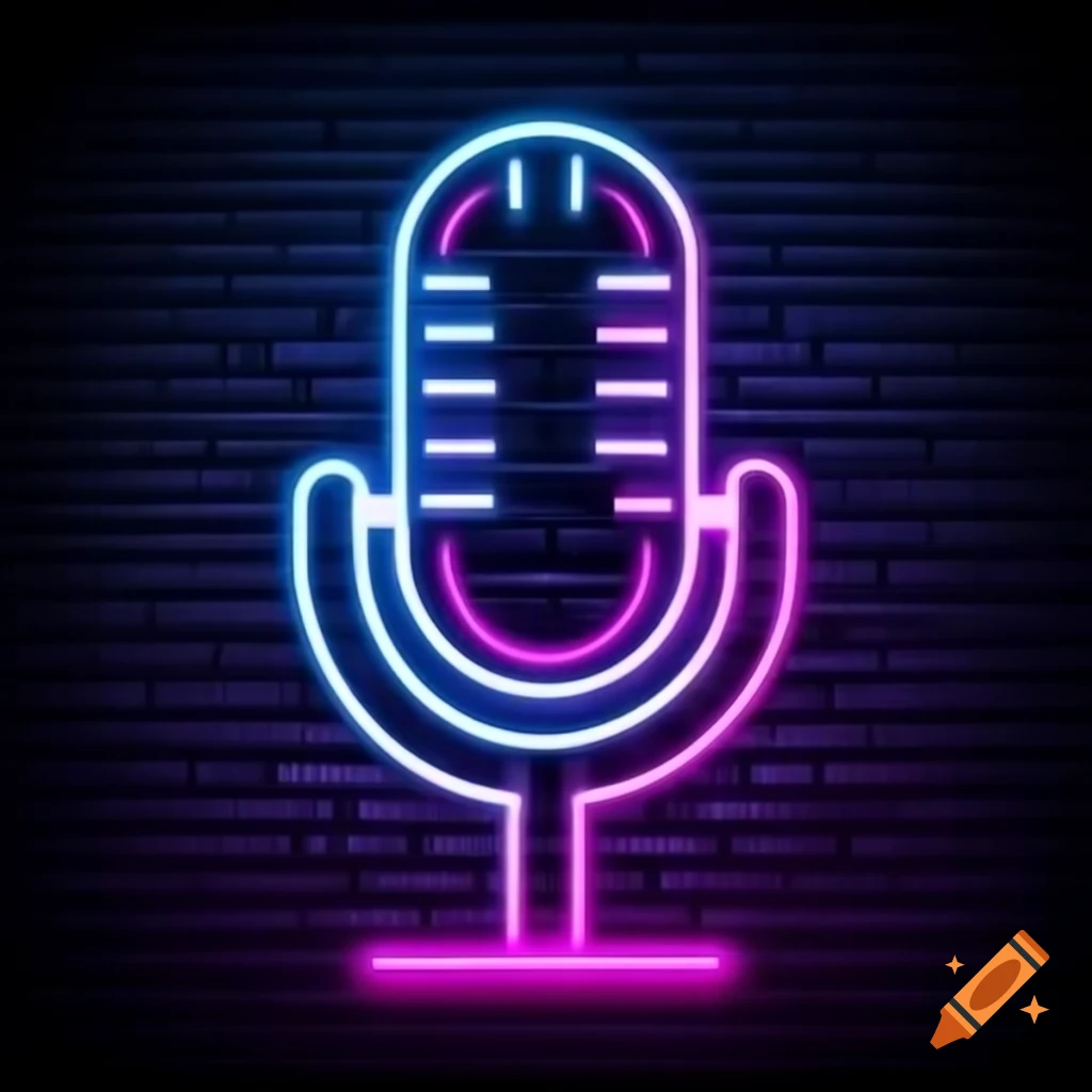Neon microphone sign against a brick wall background on Craiyon