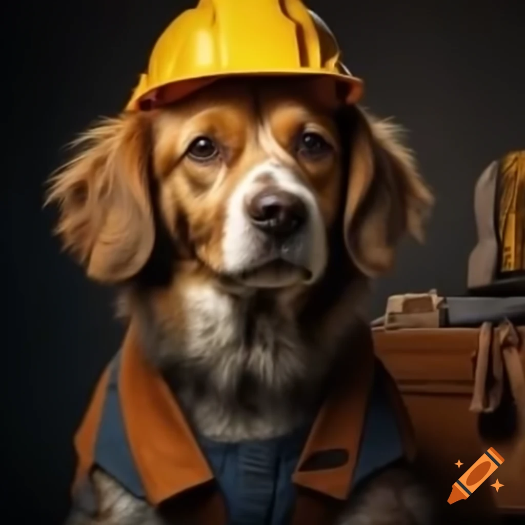 Dog dressed in civil engineer attire on Craiyon