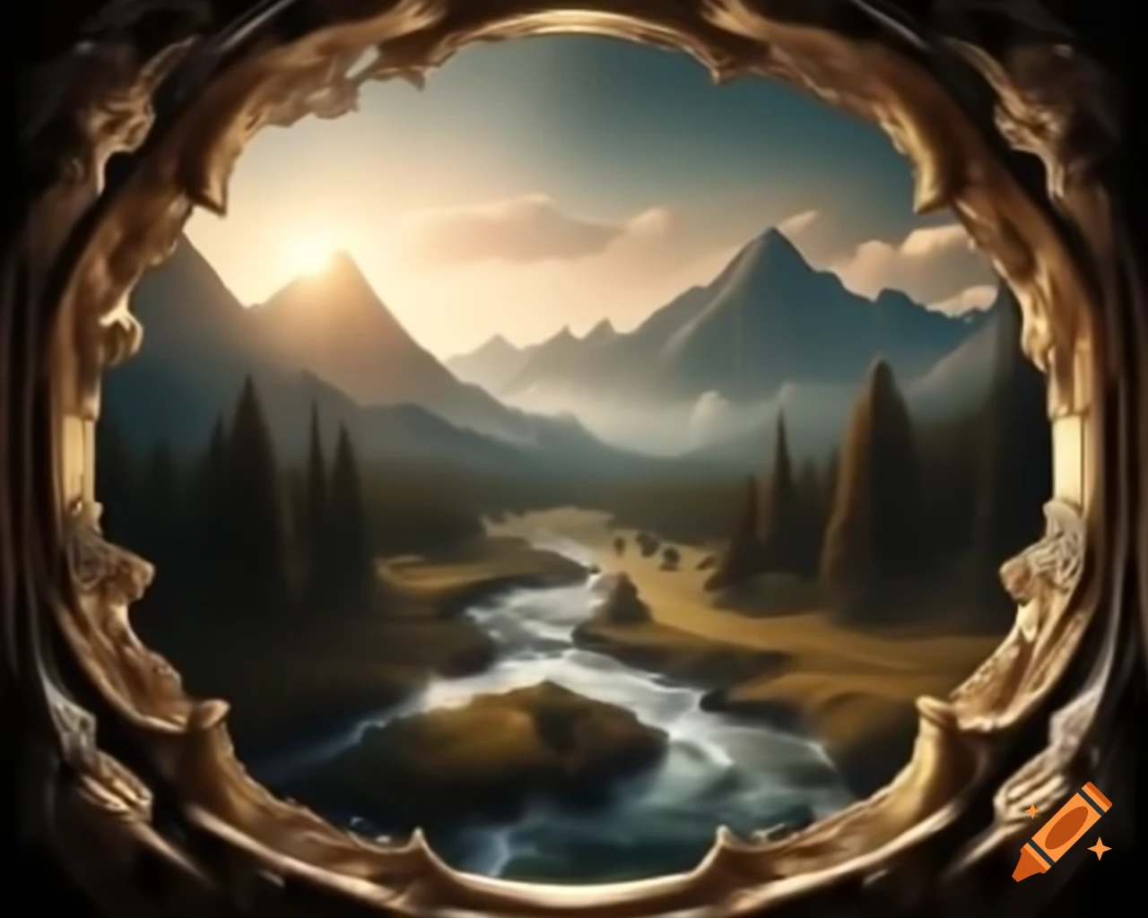 Legendary photo frame made of gold with intricate carvings on Craiyon