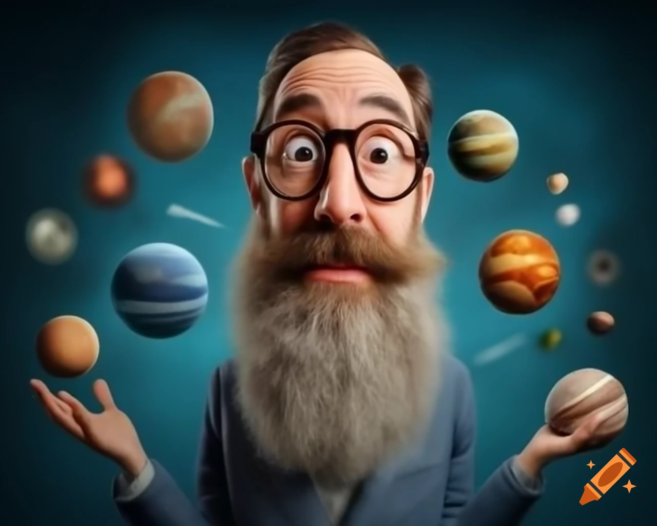 Bearded man with glasses conversing with gaia and its entities in ...