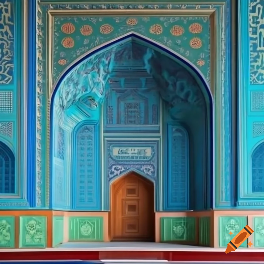 Vibrant blue and green wall featuring traditional Mughal patterns on ...