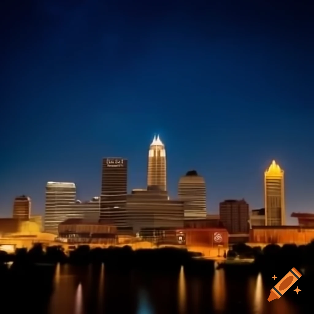 City skyline at night with fireworks and reflections in the lake ...