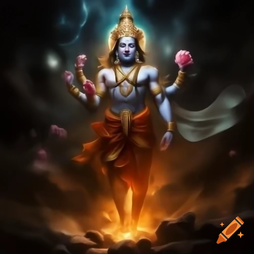 Portrait of Viswakarma, Hindu deity of creation and artisanship with ...