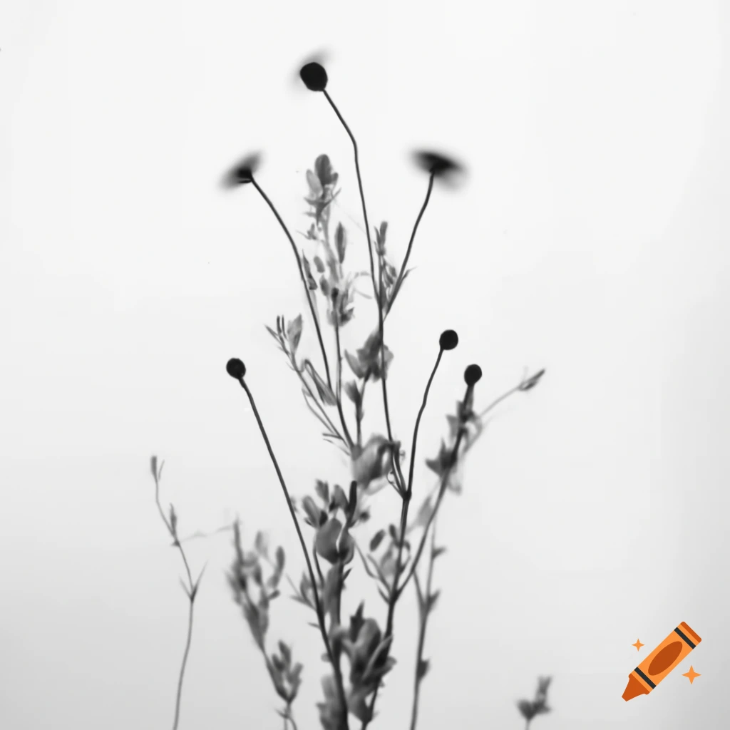 Realistic black and white drawing of wildflowers with tall stems on Craiyon