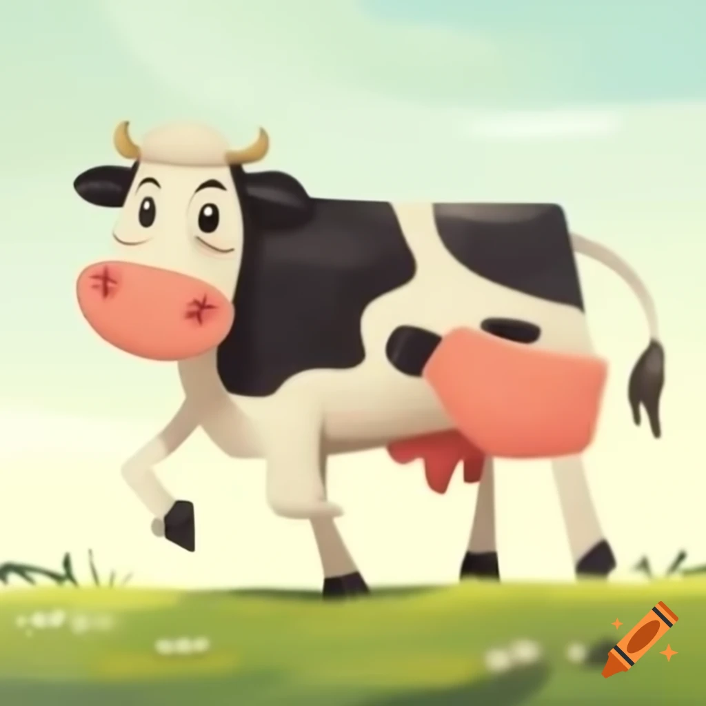 Side view of a cow in a pastoral setting on Craiyon