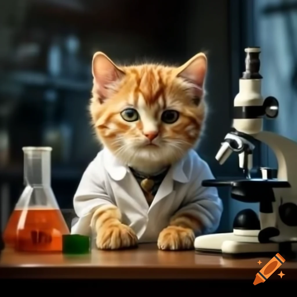 Girl with brown hair and eyes dancing in a chemistry lab on Craiyon