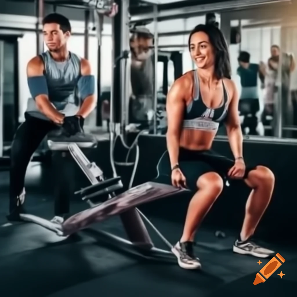 Female flexing biceps, showcasing strength and fitness on Craiyon