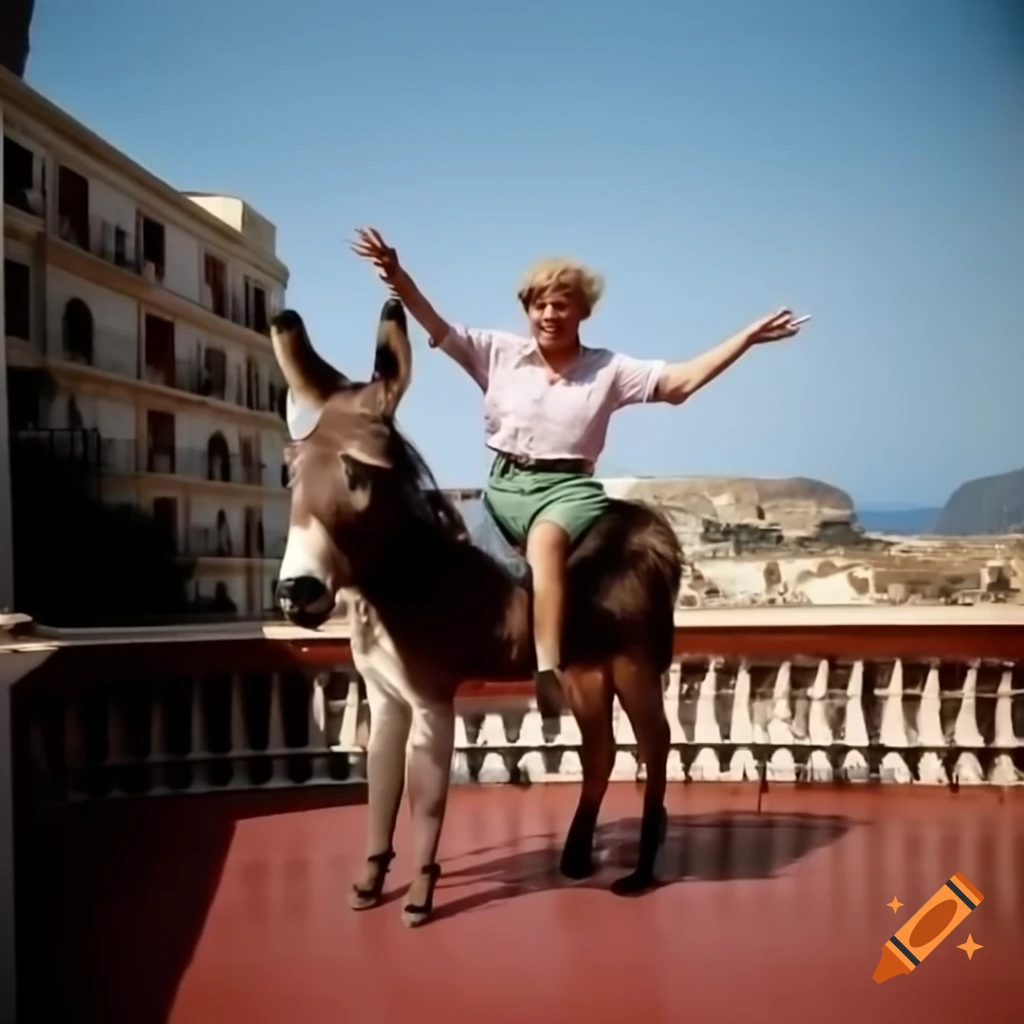 Happy dancing donkey on terrace in santa ponsa, mallorca with humorous ...