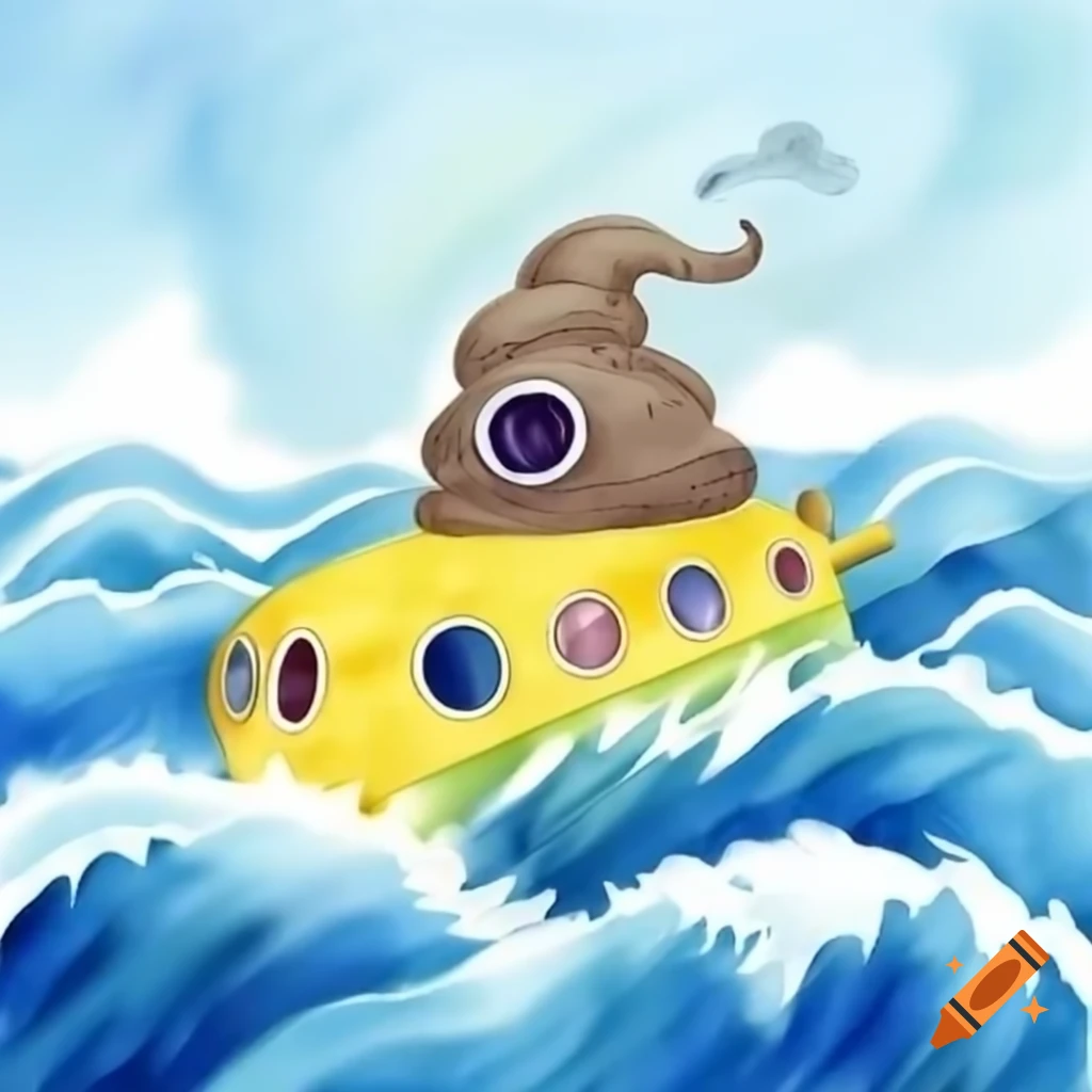 Psychedelic underwater journey in a whimsical yellow submarine on Craiyon
