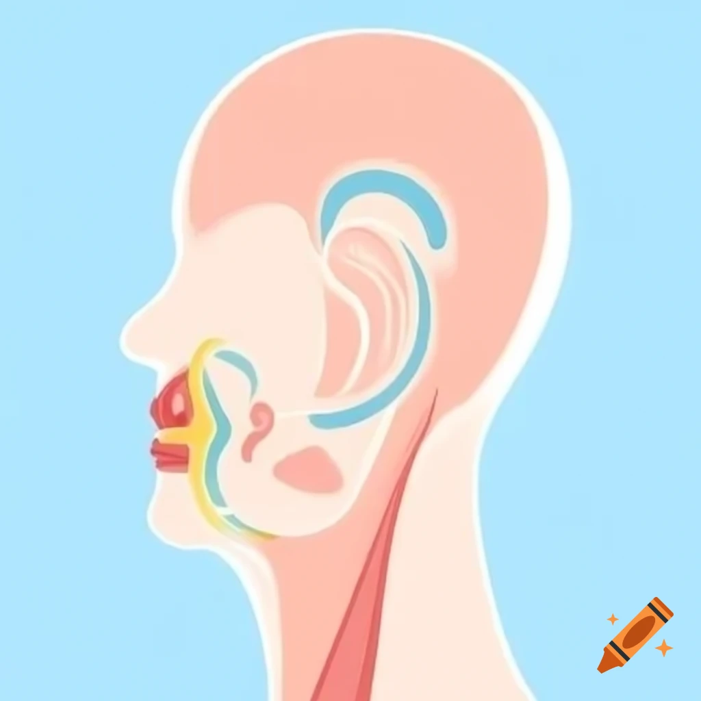 Anatomical illustration of ear, nose, and throat system highlighting ...