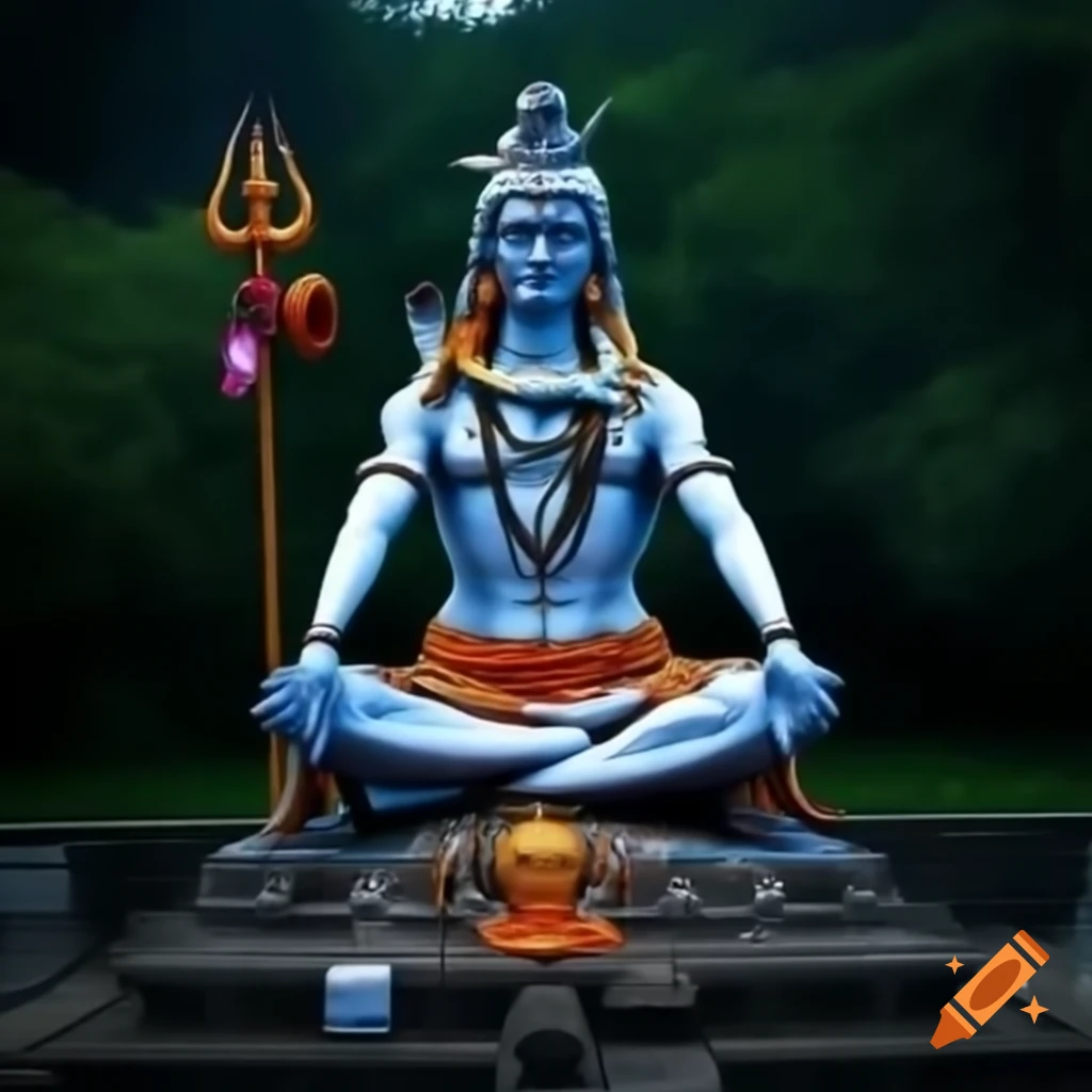 Lord brahma seated on lotus with three heads displaying intense emotions on Craiyon