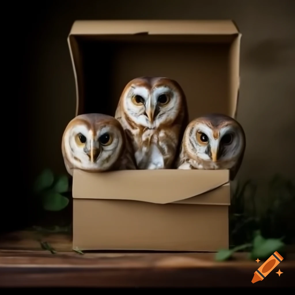 Box containing owls on Craiyon