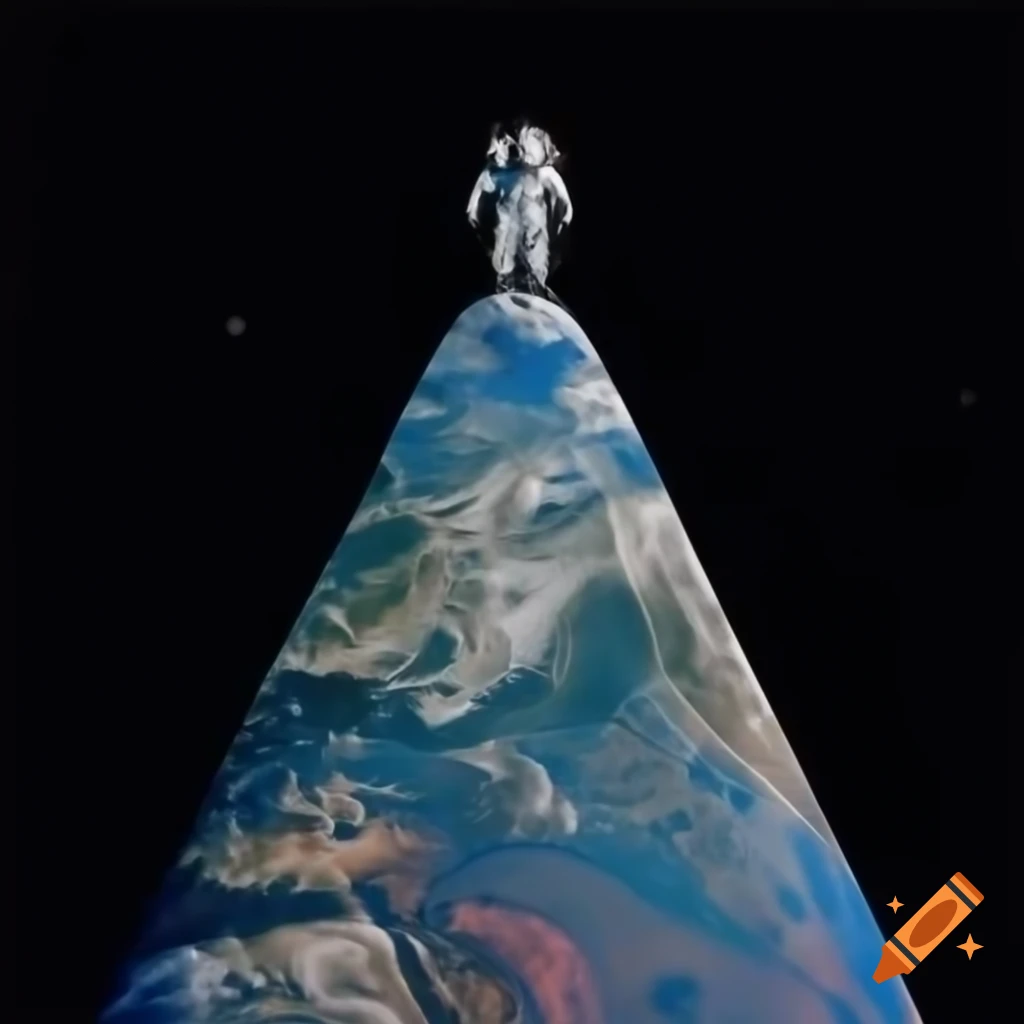 An astronaut stands on the moon surrounded by aliens with Earth in the ...