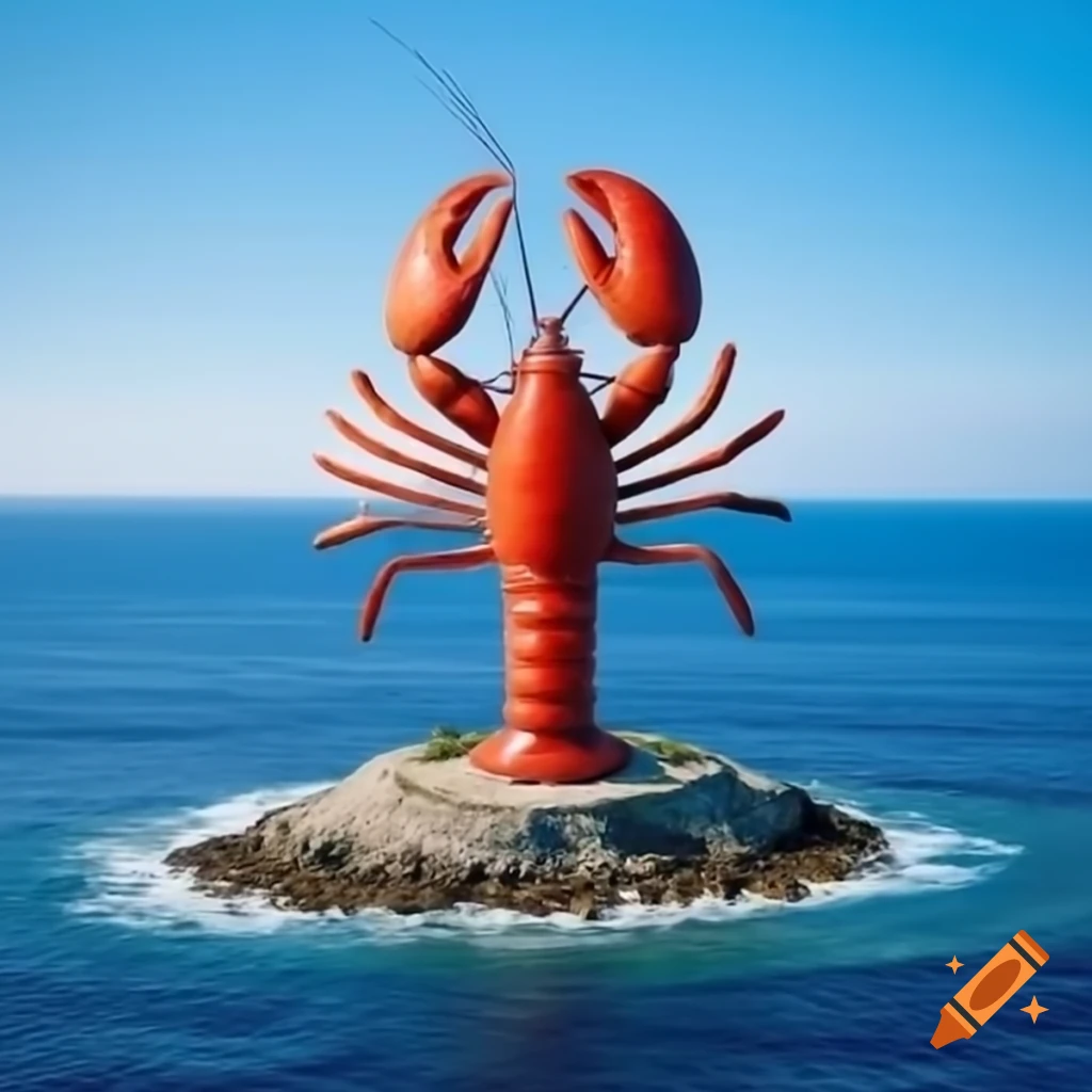1000-foot tall lobster statue on small island in North Atlantic Ocean ...